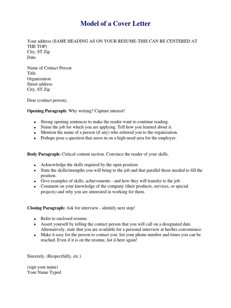 Model of A Cover Letter: Opening Paragraph: Why Writing? Capture ...