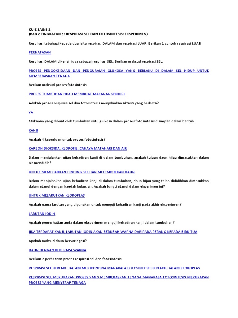 Skema JWPN Kuiz Sains Tingkatan 2 Bab 2 | PDF