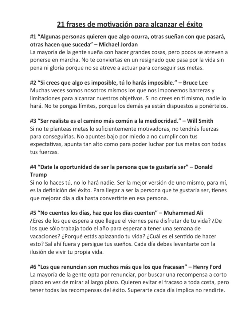 21 Frases de Motivación para Alcanzar El Éxito | PDF | Science ...