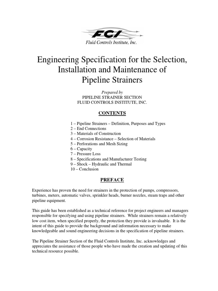 Engineering Specification For The Selection, Installation and ...