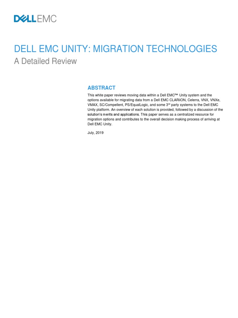 Dell Emc Unity: Migration Technologies: A Detailed Review | PDF | V Mware | Replication (Computing)