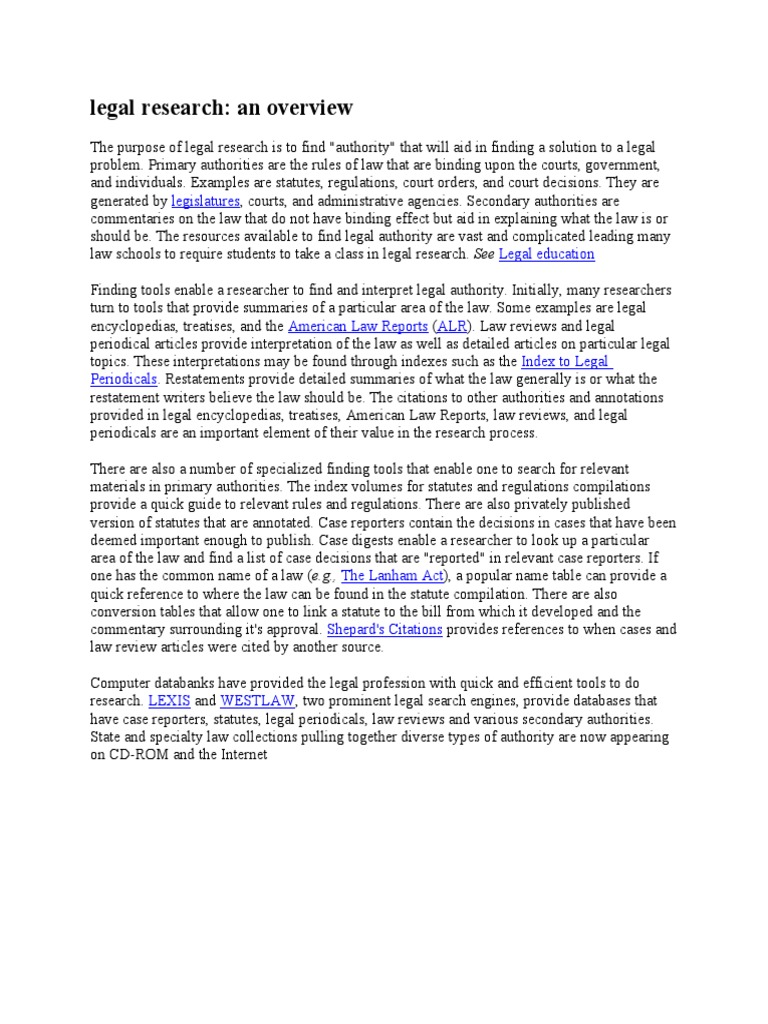 Legal Research: An Overview: Legislatures | PDF | Precedent | Government