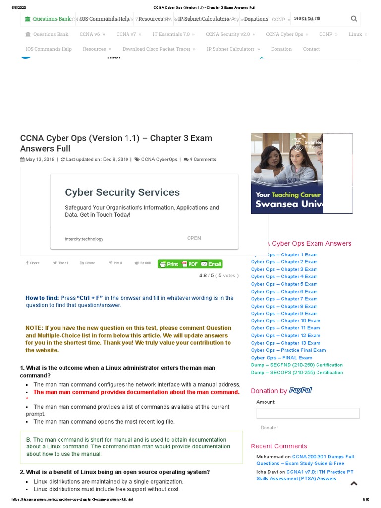 CCNA Cyber Ops (Version 1.1) - Chapter 3 Exam Answers Full PDF | PDF | Cisco Certifications ...