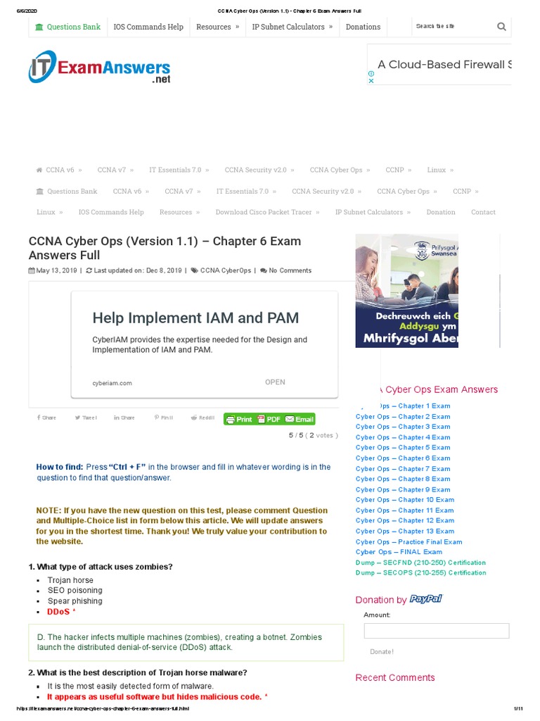 CCNA Cyber Ops (Version 1.1) - Chapter 6 Exam Answers Full PDF | PDF | Malware | Denial Of ...