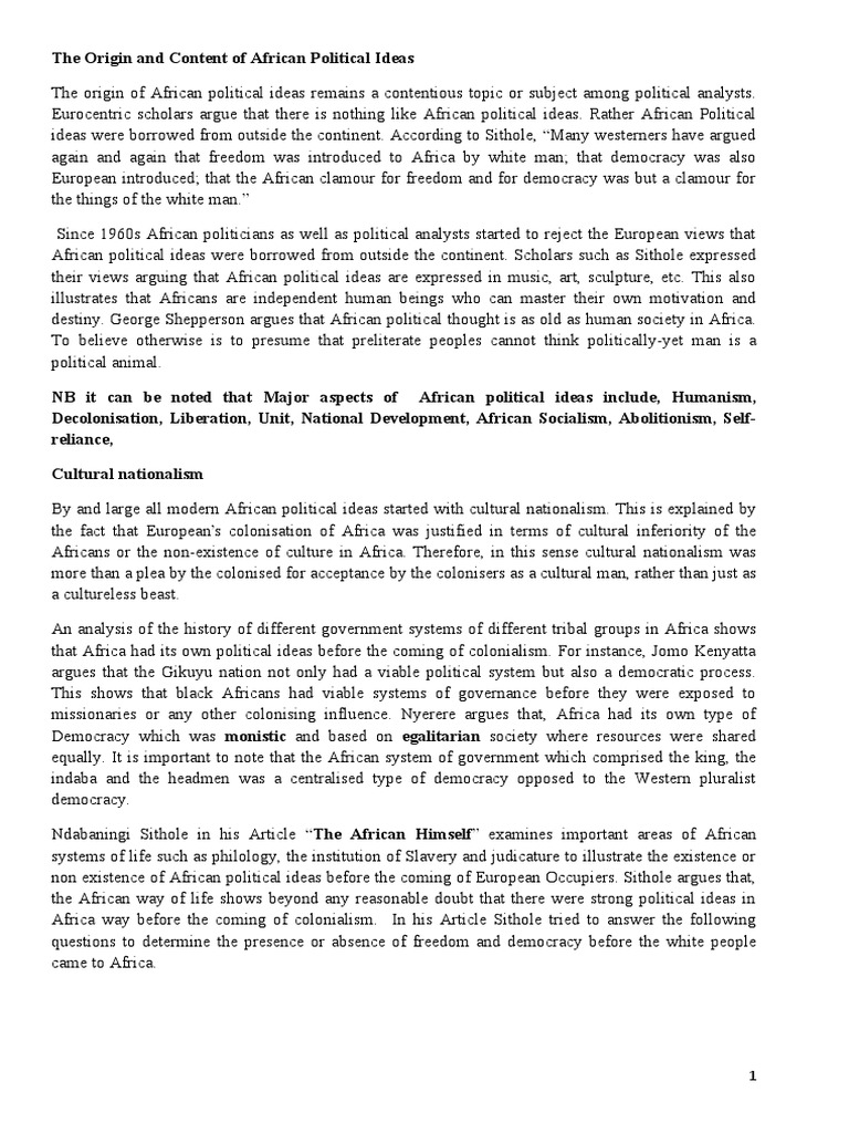 African Political Thought NOTES | PDF | Democracy | Political Ideologies
