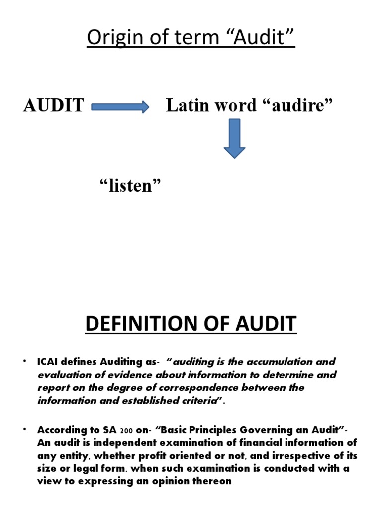 Origin of Term "Audit": AUDIT Latin Word "Audire" | PDF | Audit ...