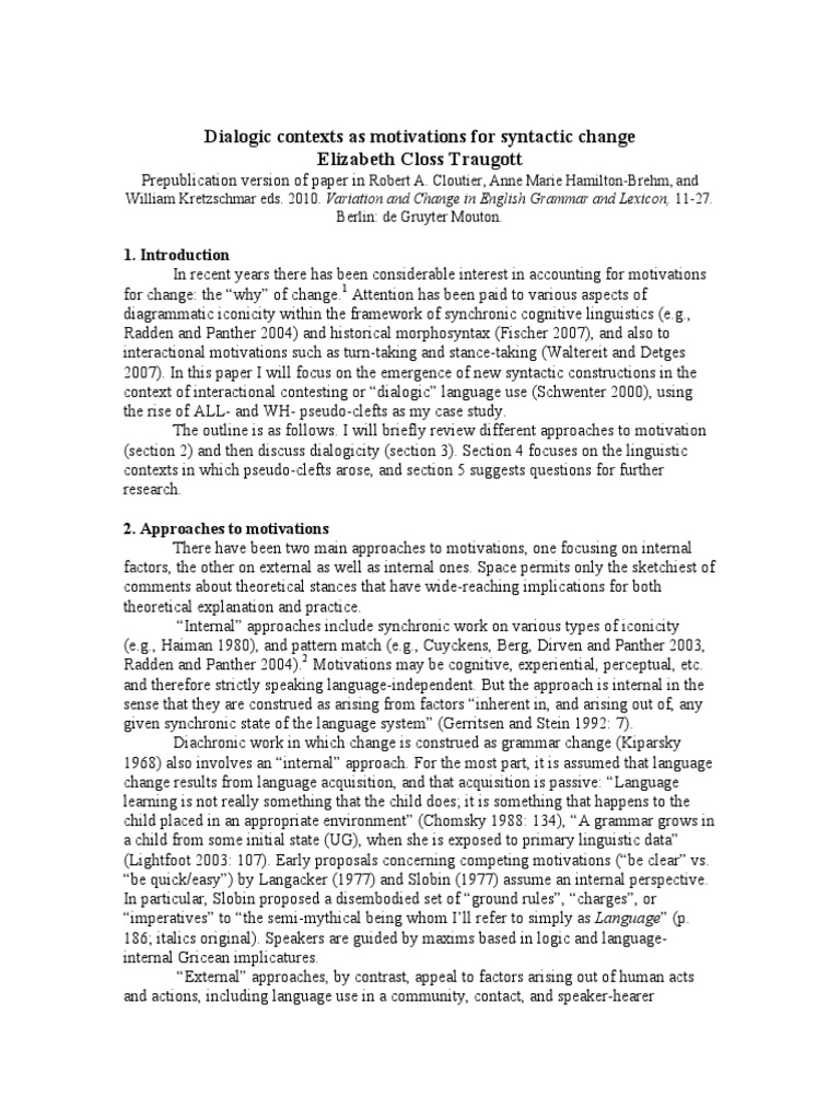 Dialogic Contexts in Syntactic Change | PDF | Linguistics | Human ...