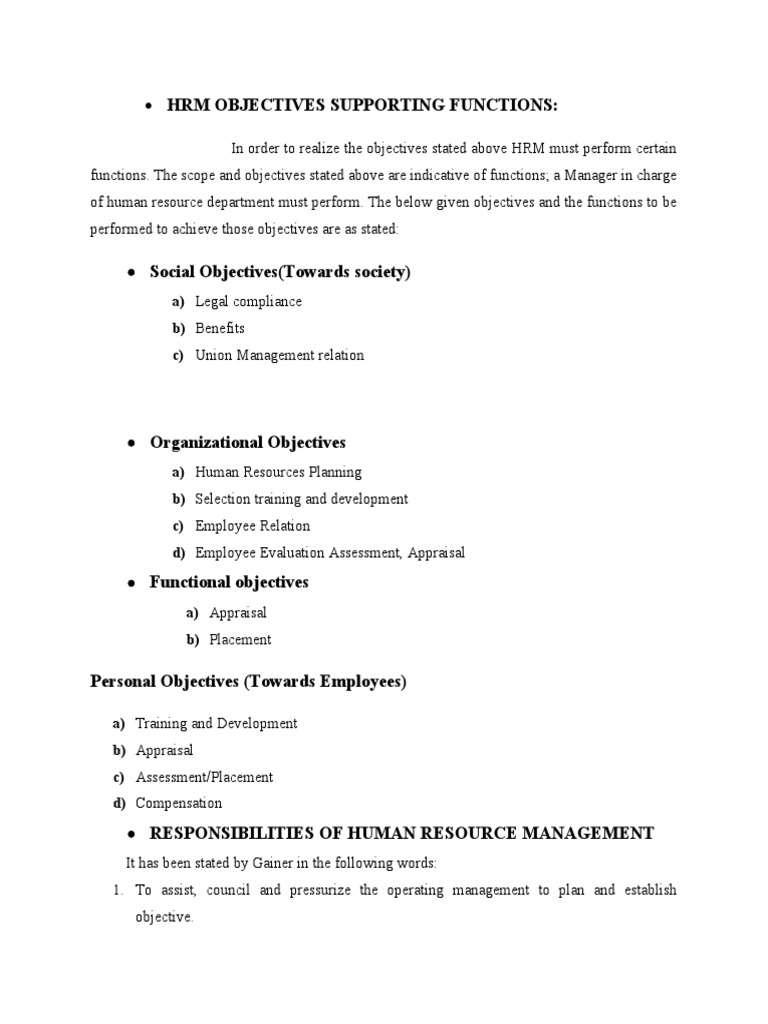 HRM Objectives Supporting Functions | PDF | Self-Improvement