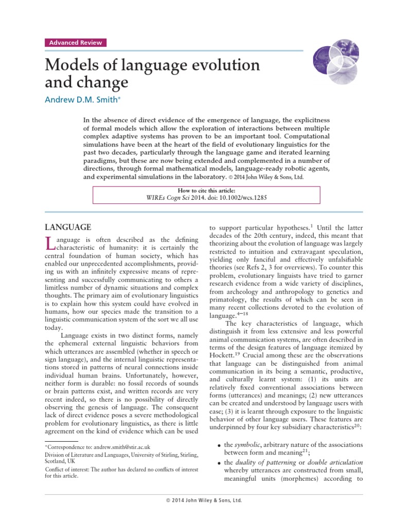 Models of Language Evolution and Change PDF | PDF | Linguistics | Evolution