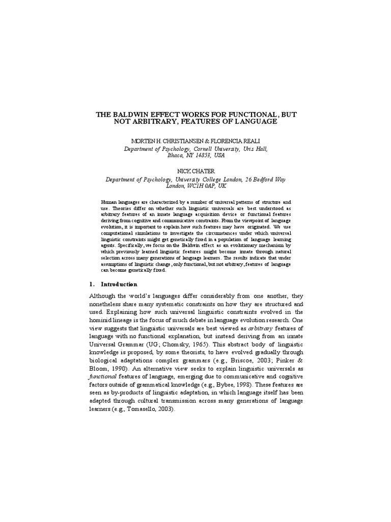 The Baldwin Effect Works For Functional | PDF | Mutation | Evolution