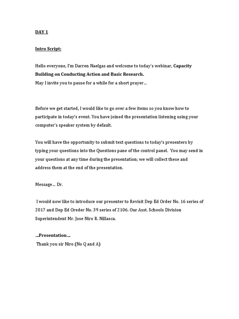 Webinar Script | PDF | Communication | Teachers