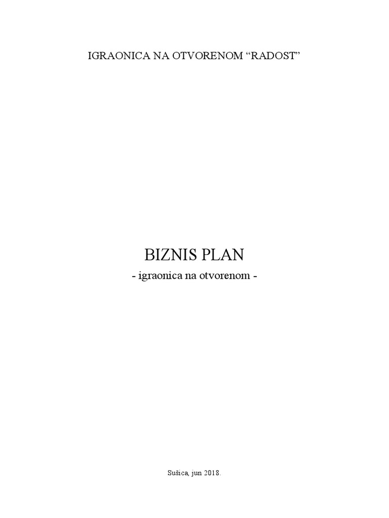 Biznis Plan Igraonica Na Otvorenom | PDF