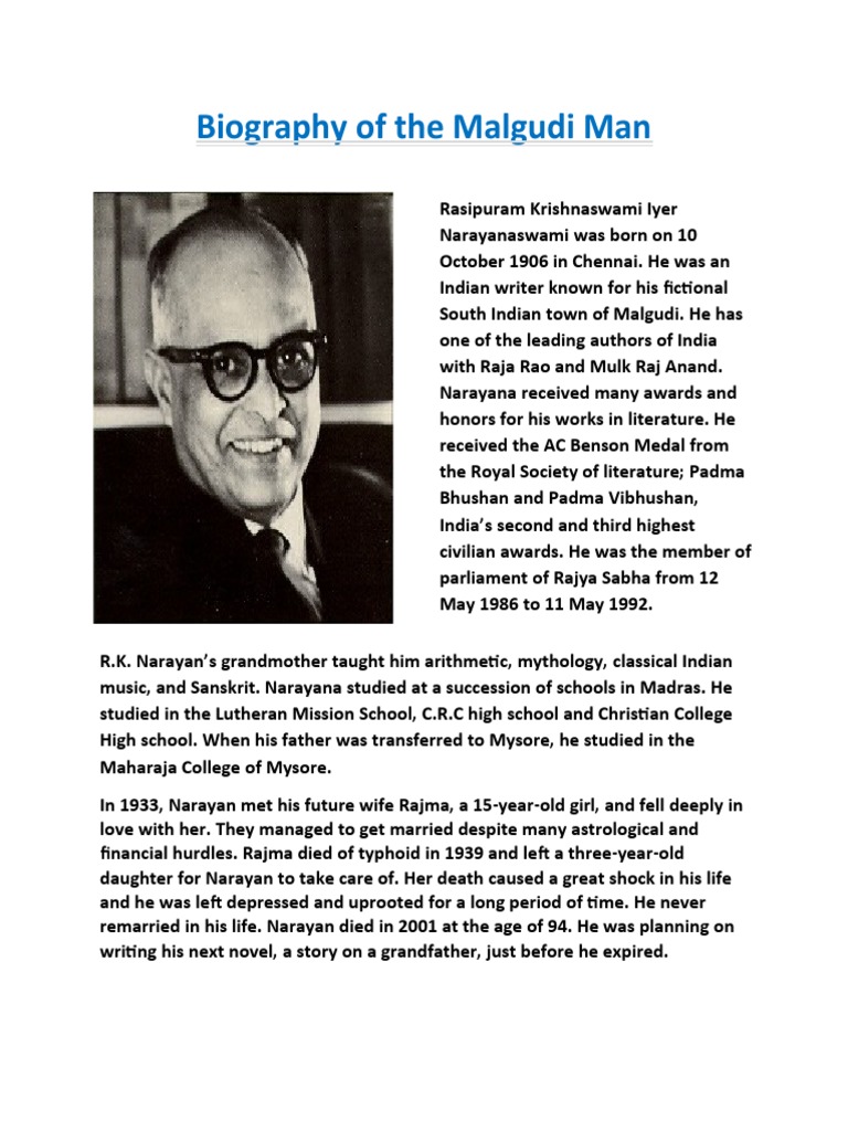 Biography of R.K. Narayan, the renowned Indian novelist known for ...