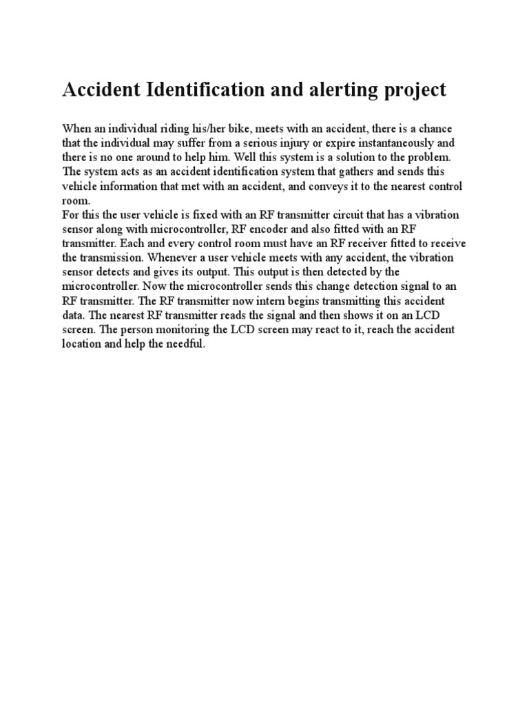 Accident Identification and Alerting Project | PDF