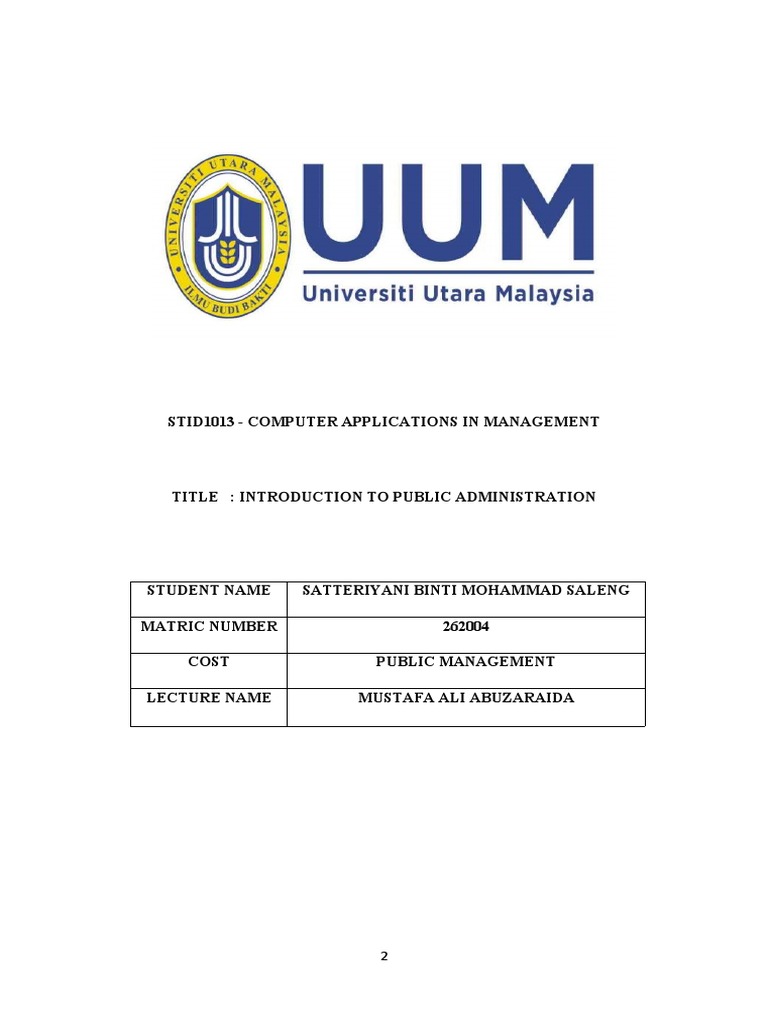 Stid1013 - Computer Applications in Management | PDF | Public Administration | Project Management