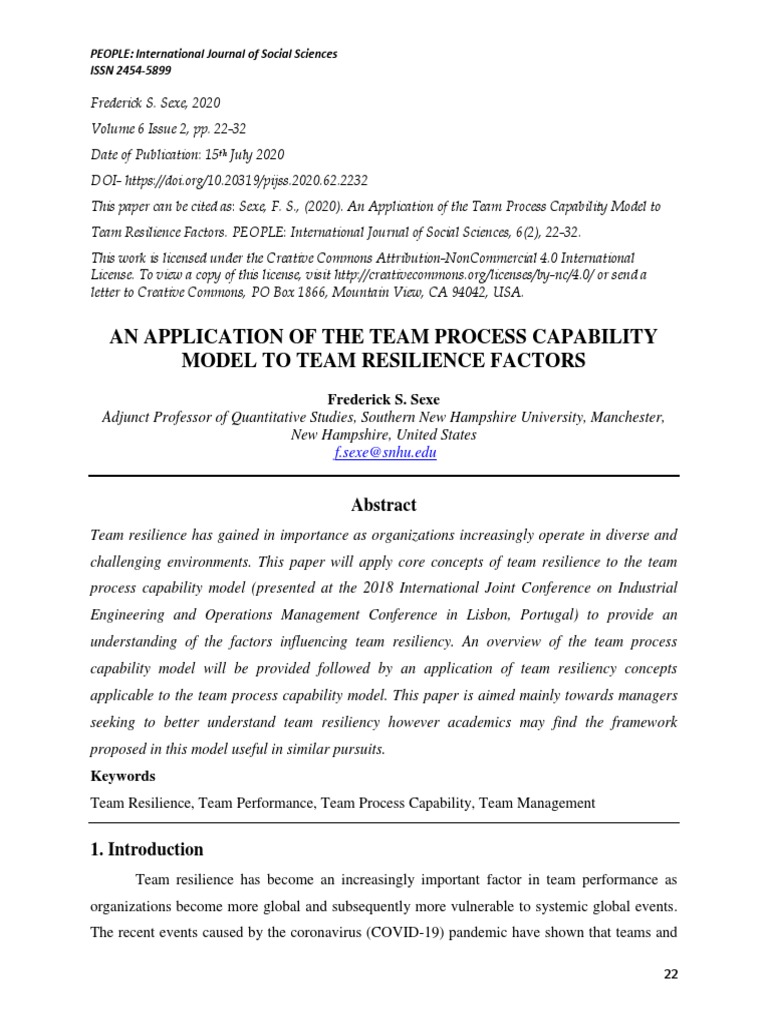 An Application of The Team Process Capability Model To Team Resilience ...
