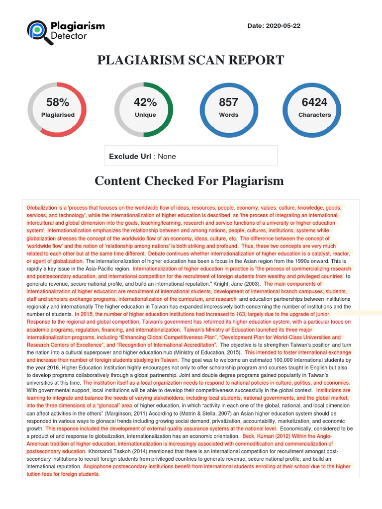 Plagiarism Scan Report: Exclude Url: None | PDF | International Student ...