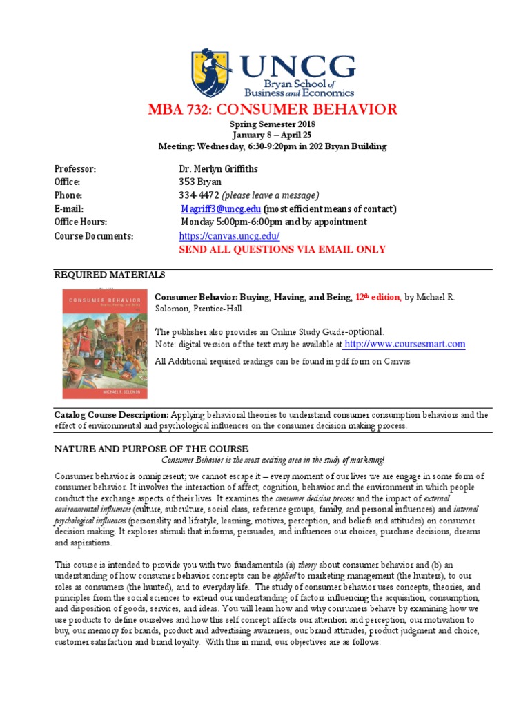 Spring 2018 Consumer Behavior Syllabus Pdf Consumer Behaviour