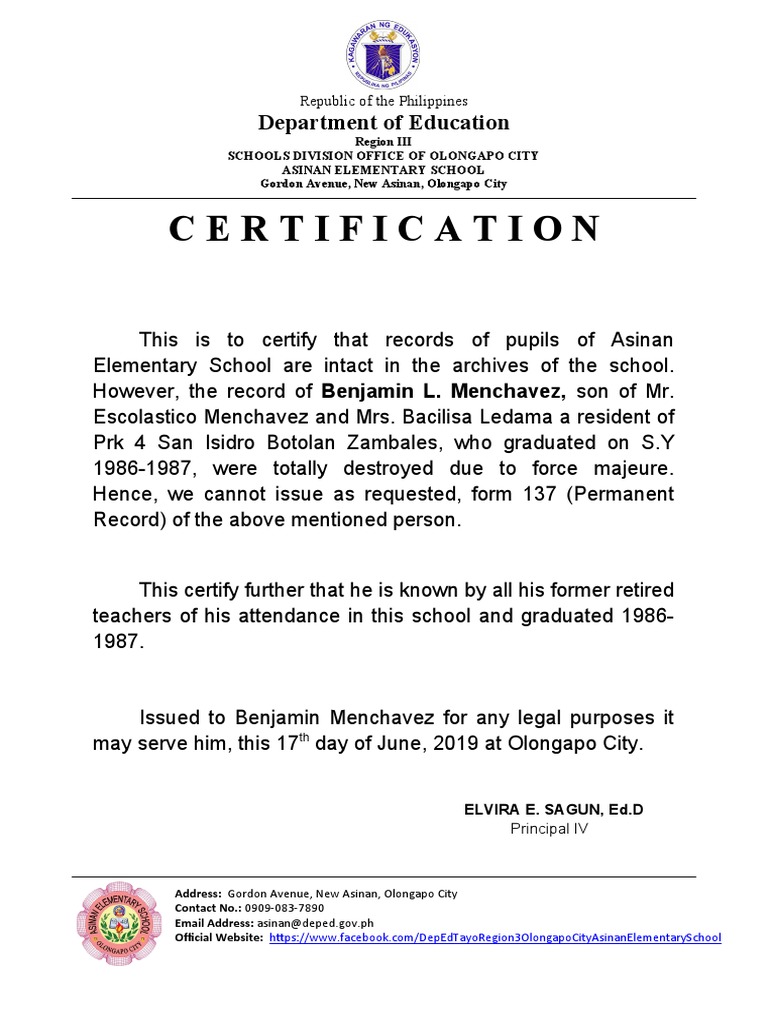 Certification: Department of Education | PDF