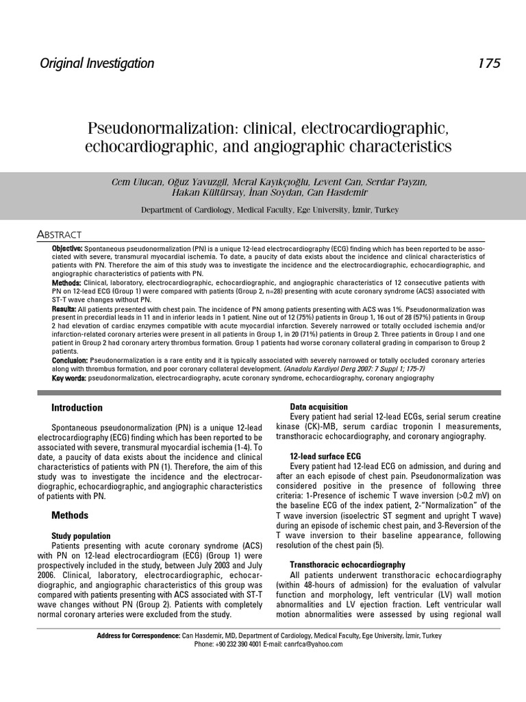 Pseudonormalization: Clinical, Electrocardiographic, Echocardiographic ...