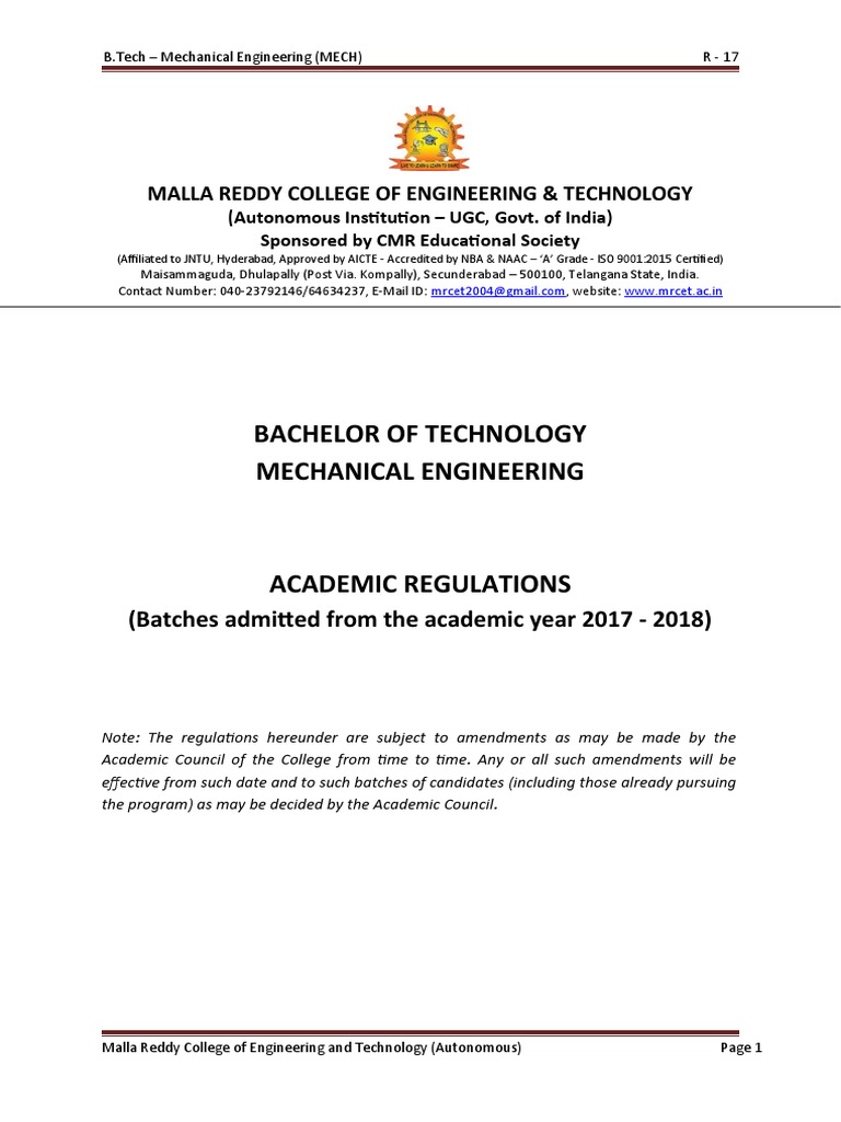 B.tech - Mech Syllabus Final | PDF | Course Credit | University And College Admission