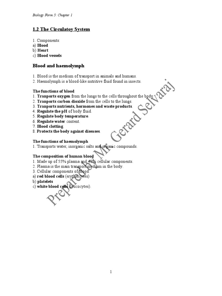 Form 5 Biology (Chapter 1: Transport) | PDF | Circulatory System ...