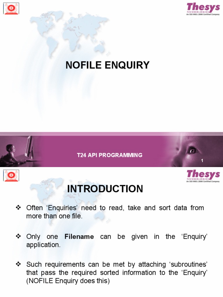 Nofile Enquiry: T24 Api Programming | PDF | Filename | Subroutine
