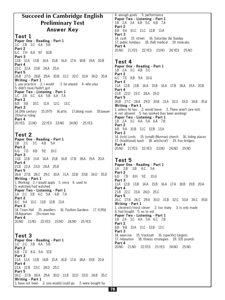 Succeed in Cambridge Pet 10 Practice tests-KEYS PDF | PDF