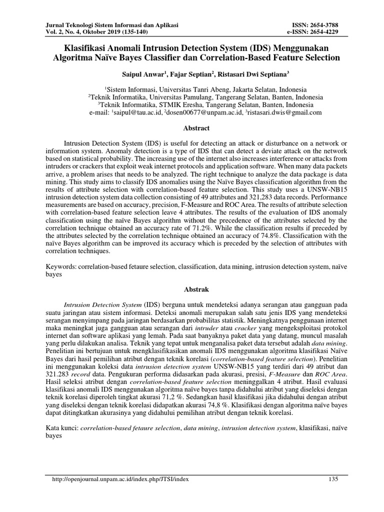 Klasifikasi Anomali Intrusion Detection System IDS | PDF | Statistical Classification | Data Mining