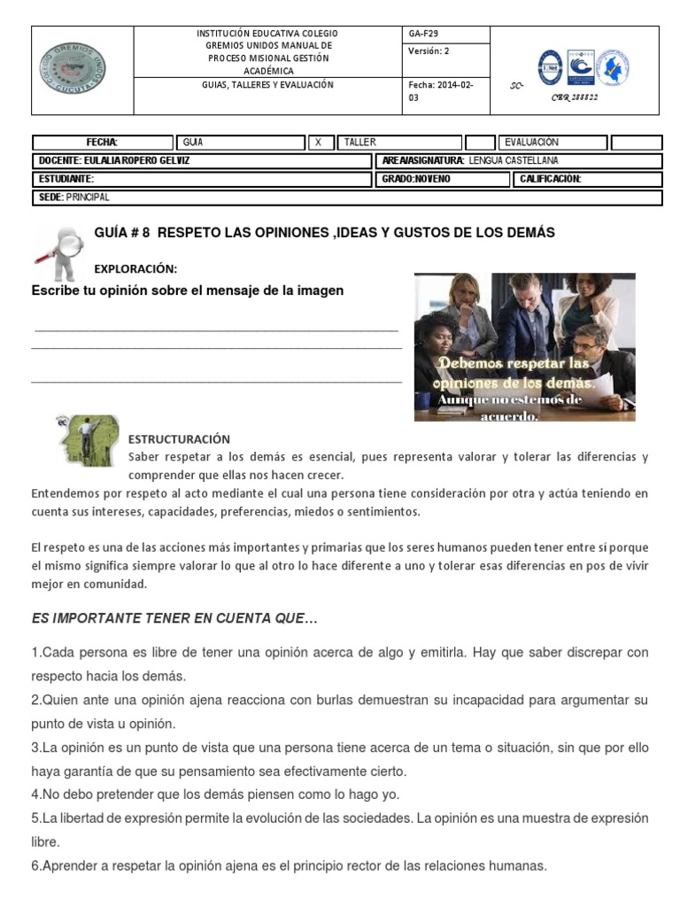 901-902-903 Guía #8 .Respeto Las Opiniones, Ideas y Gustos Eulalia Ropero | PDF | Estereotipos ...