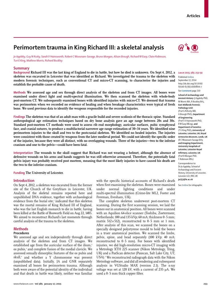 Perimortem Trauma in King Richard III: A Skeletal Analysis: Articles ...