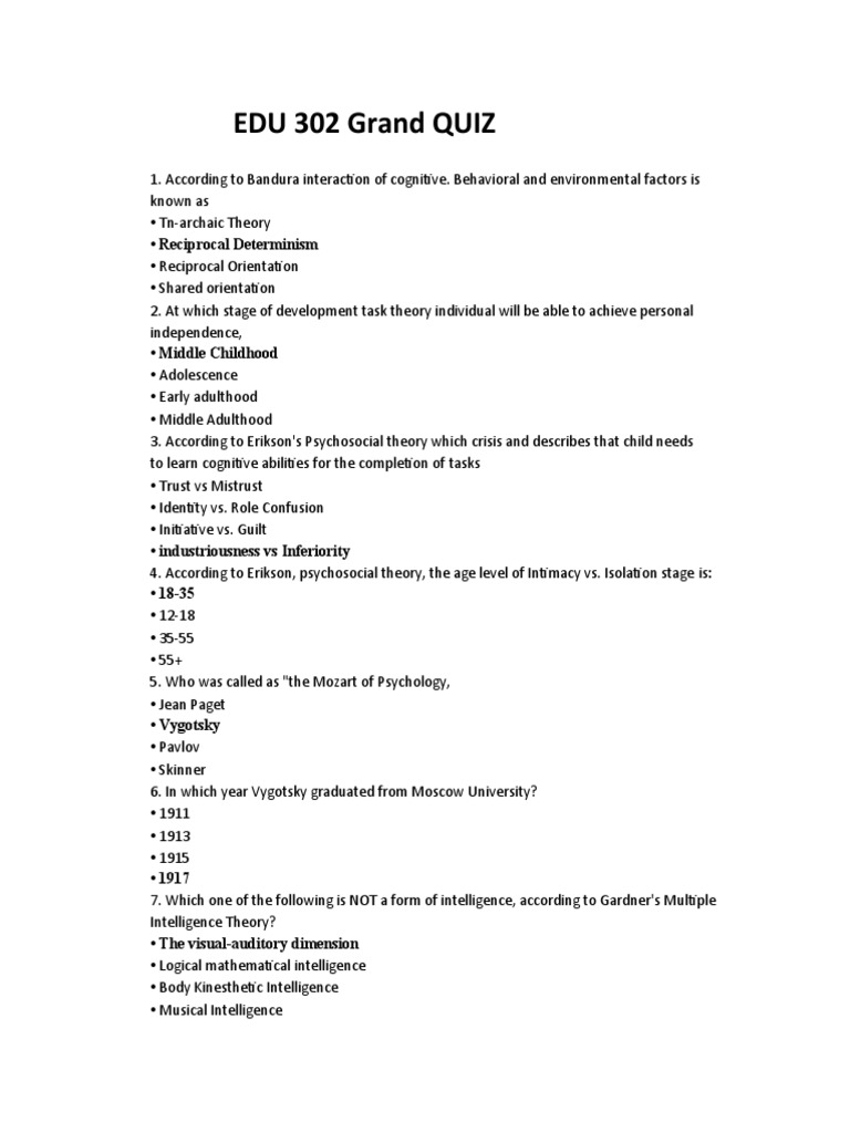 302 Quiz 1 Zee | PDF | Developmental Psychology | Constructivism ...