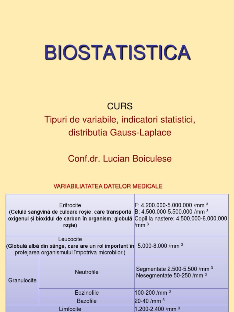 1.curs Indicatori statistici+Gauss-Laplace Biostatistica PDF | PDF
