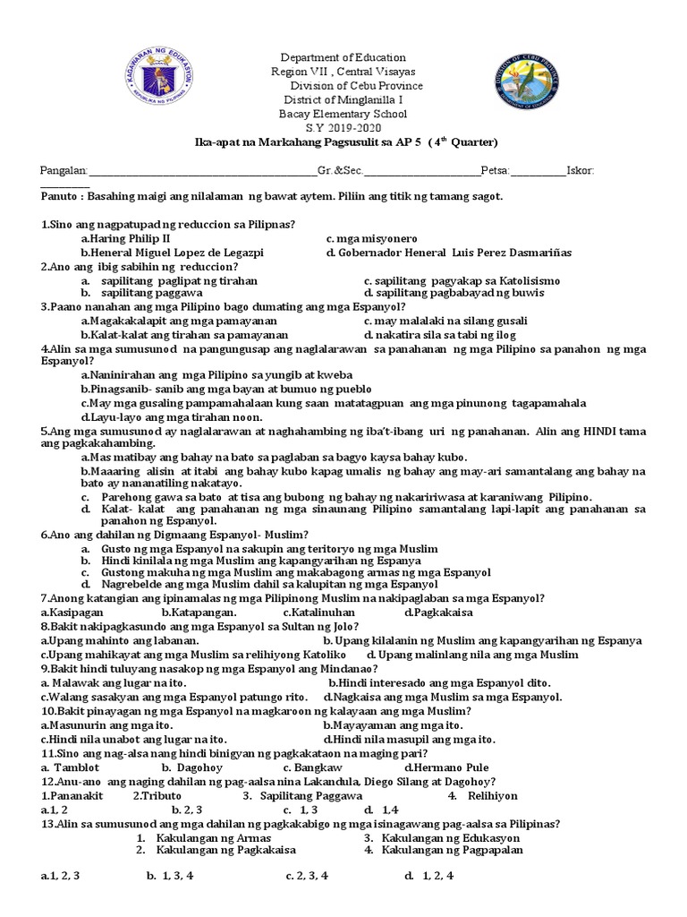 Pasulit Sa AP 5 4th QT | PDF