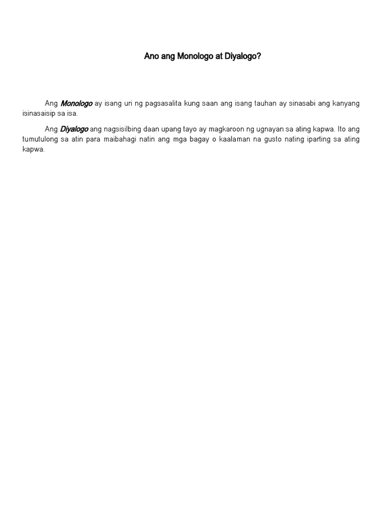 Ano Ang Monologo at Diyalogo | PDF