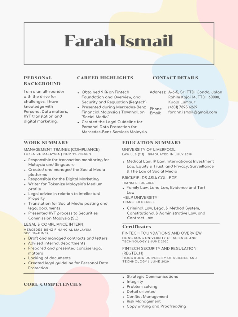 Farah Ismail Resume 030720 | PDF | Financial Technology | Finance ...