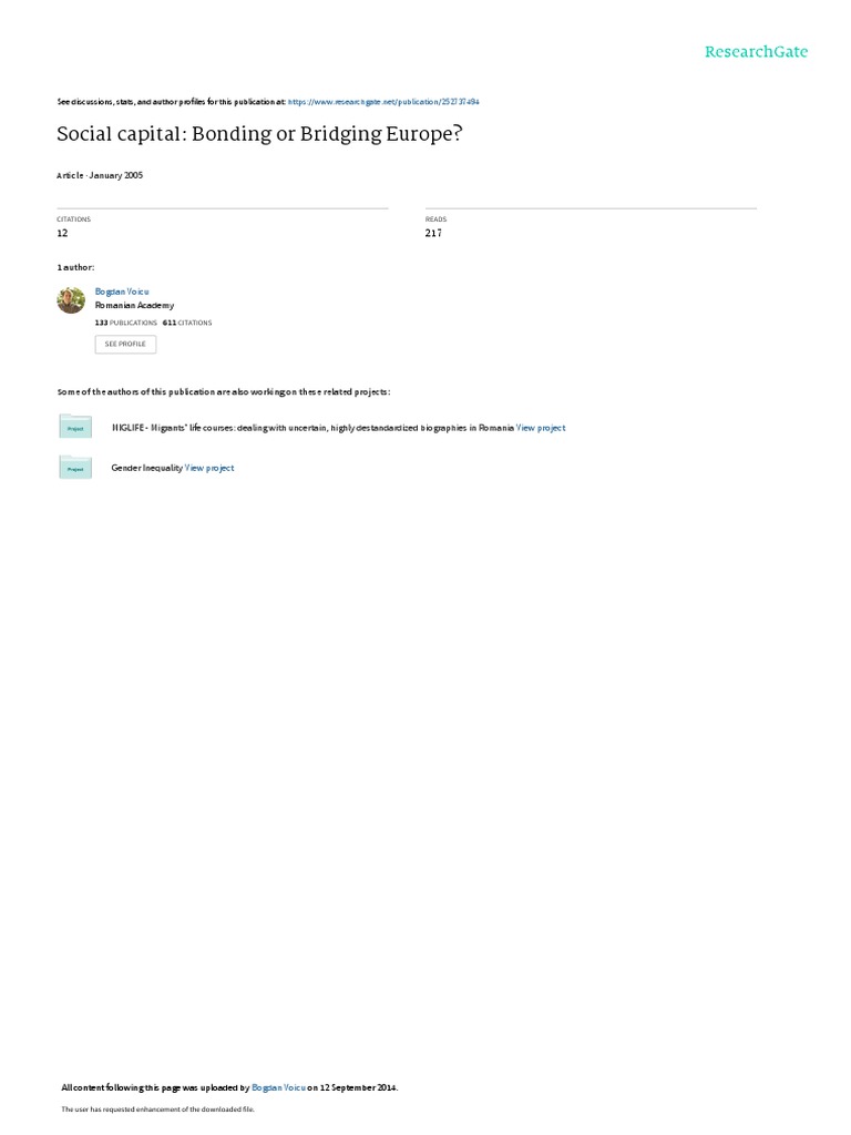 Social Capital Bonding or Bridging Europe PDF | PDF | Social Capital ...