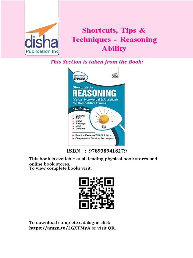 Shortcuts, Tips & Techniques - Reasoning Ability: This Section Is Taken ...