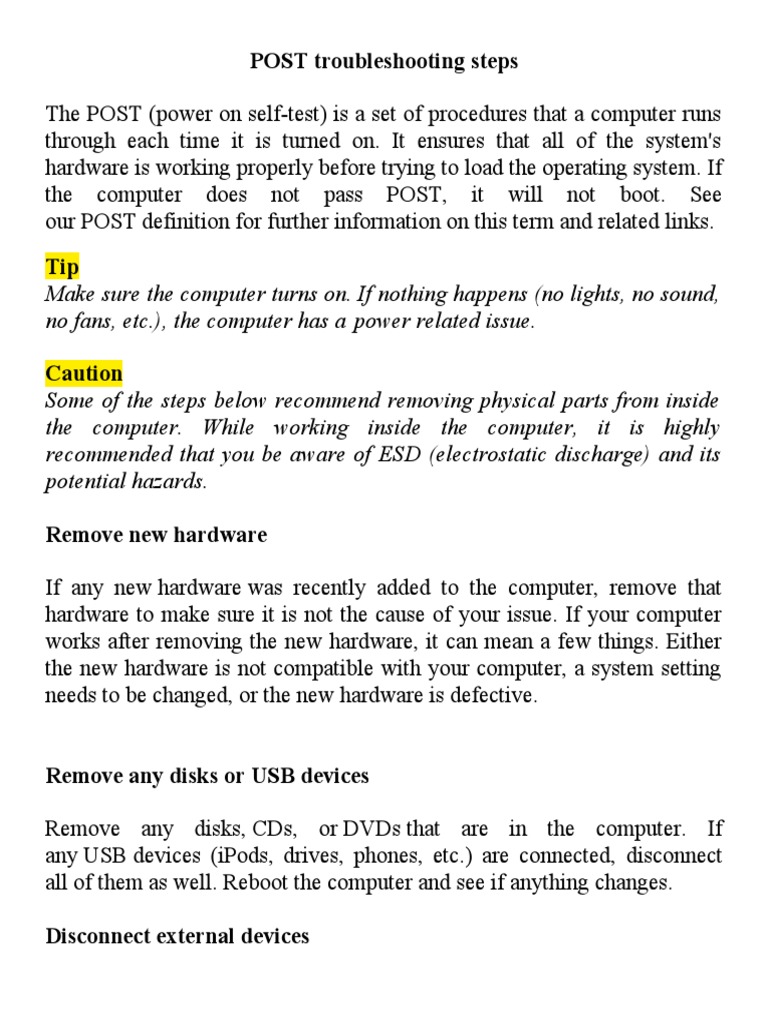 POST Troubleshooting Steps Guide | PDF | Computer Hardware | Booting