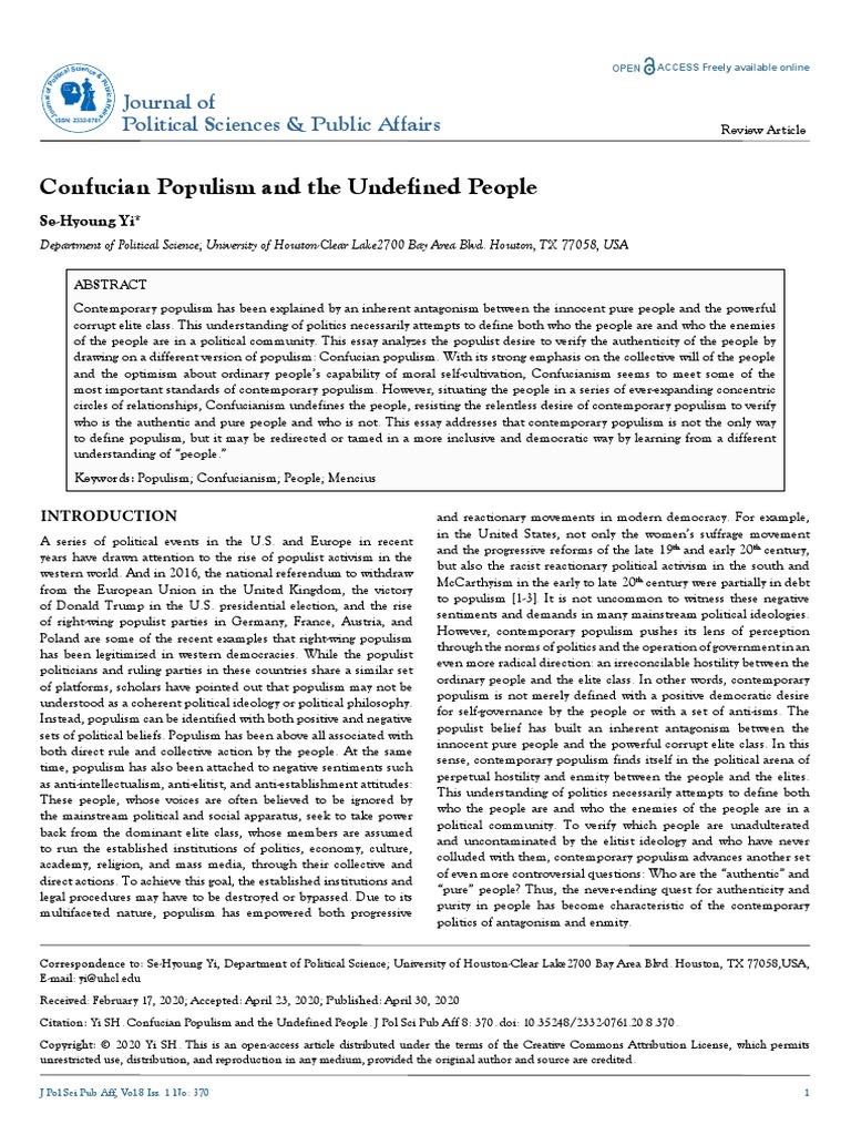 Confucian Populism and The Undefined People | PDF | Populism | Confucianism