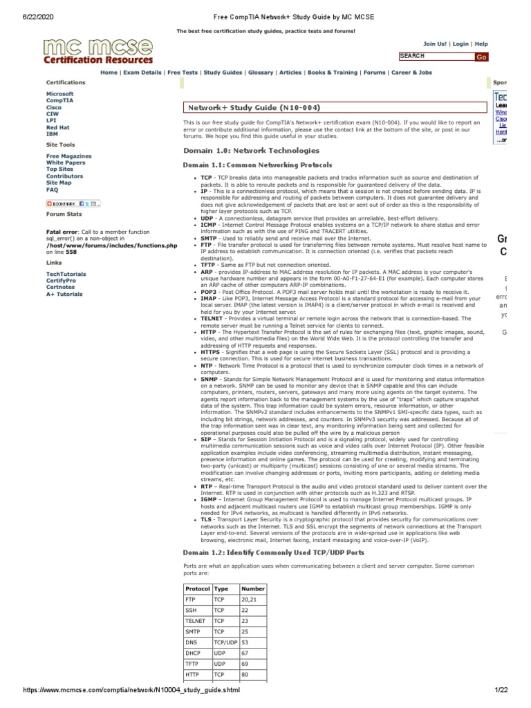 Free CompTIA Network+ Study Guide by MC MCSE PDF | PDF | Routing | Ip ...