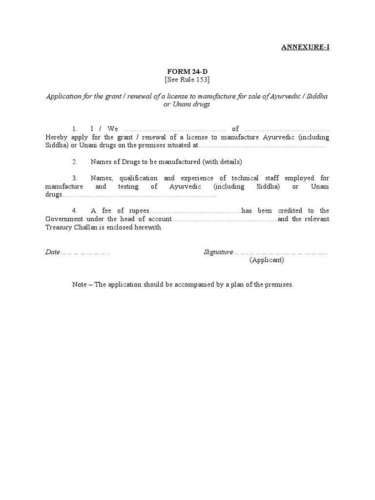 Application For The Grant / Renewal of A License To Manufacture For ...