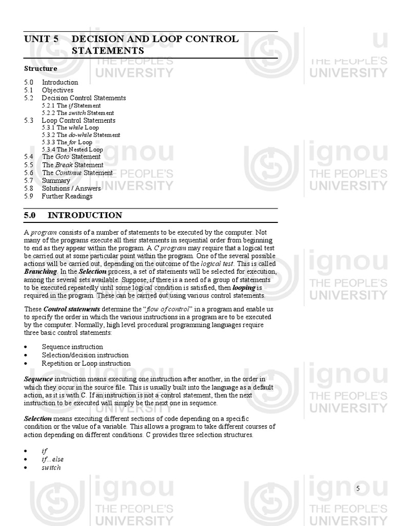 Unit 5 Decision And Loop Control Statements Structure Pdf Control Flow Computer Program