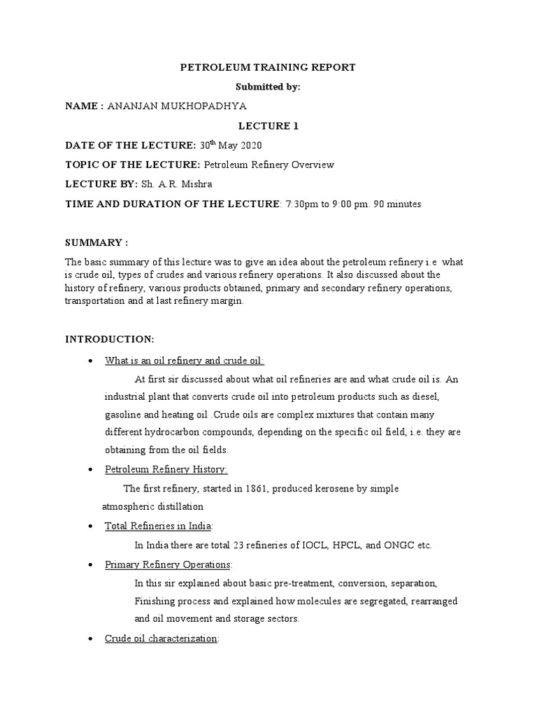 Overview of Petroleum Refinery Classes | PDF | Oil Refinery | Petroleum