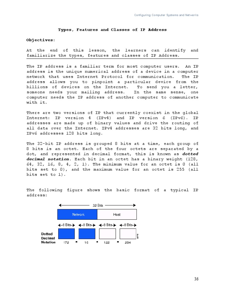 Types, Features and Classes of IP Address Objectives:: Decimal Notation ...