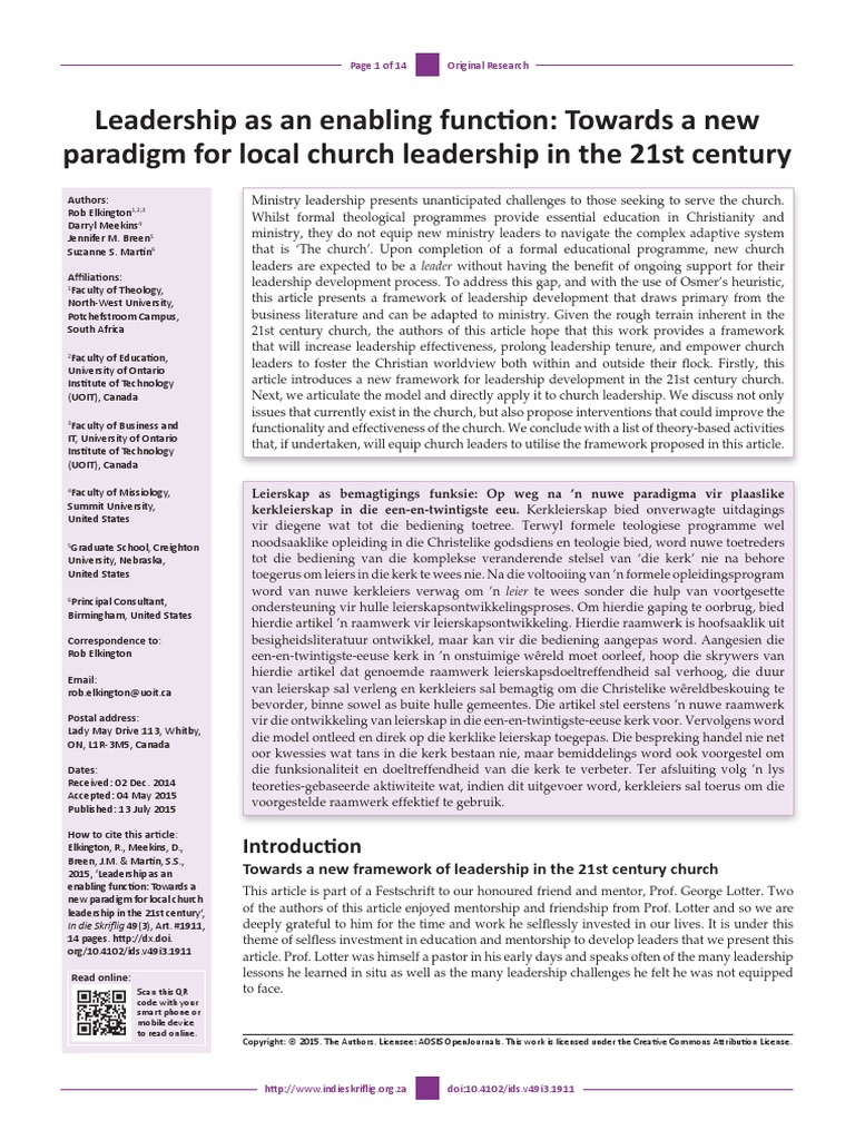 Leadership As An Enabling Function: Towards A New Paradigm For Local ...