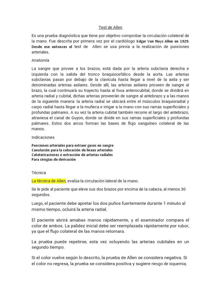 Test de Allen | PDF | Mano | Artería
