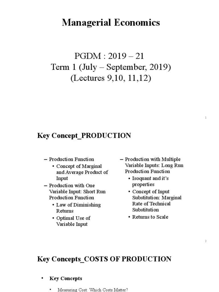 Managerial Economics Key Concepts | PDF | Production Function | Long ...