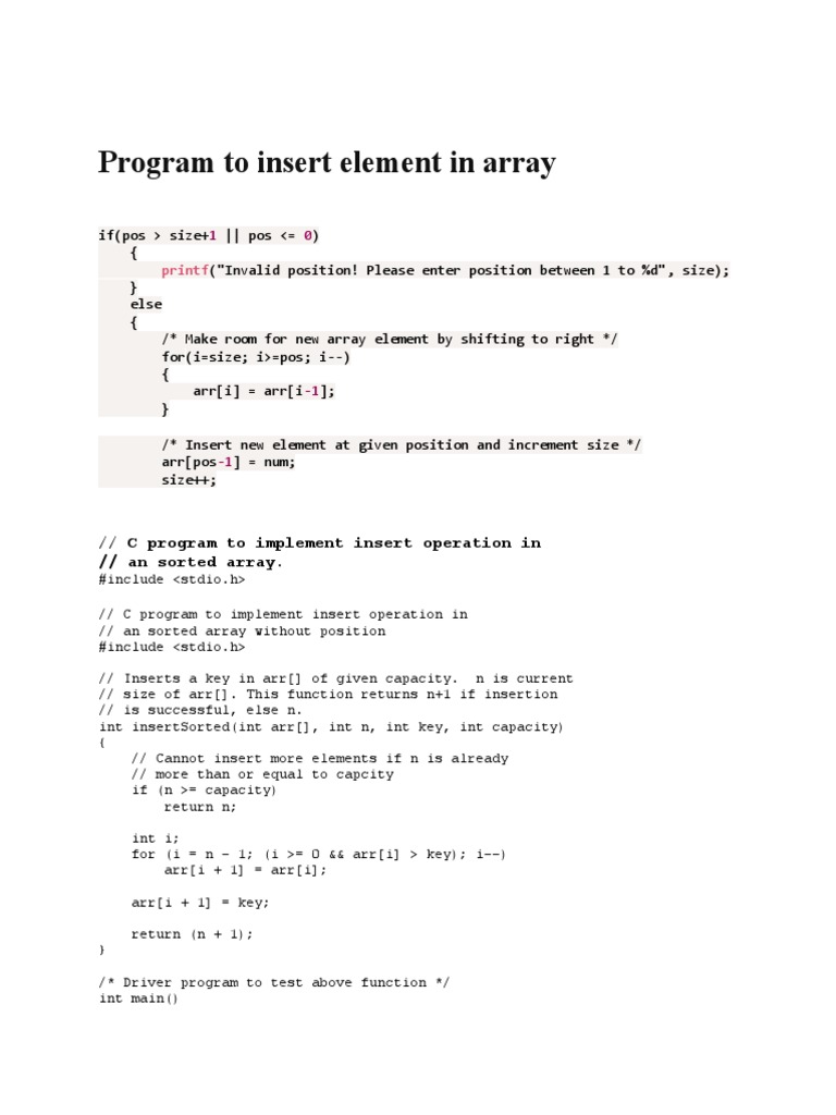 Program To Insert Element in Array | Descargar gratis PDF | C++ | Object Oriented Programming