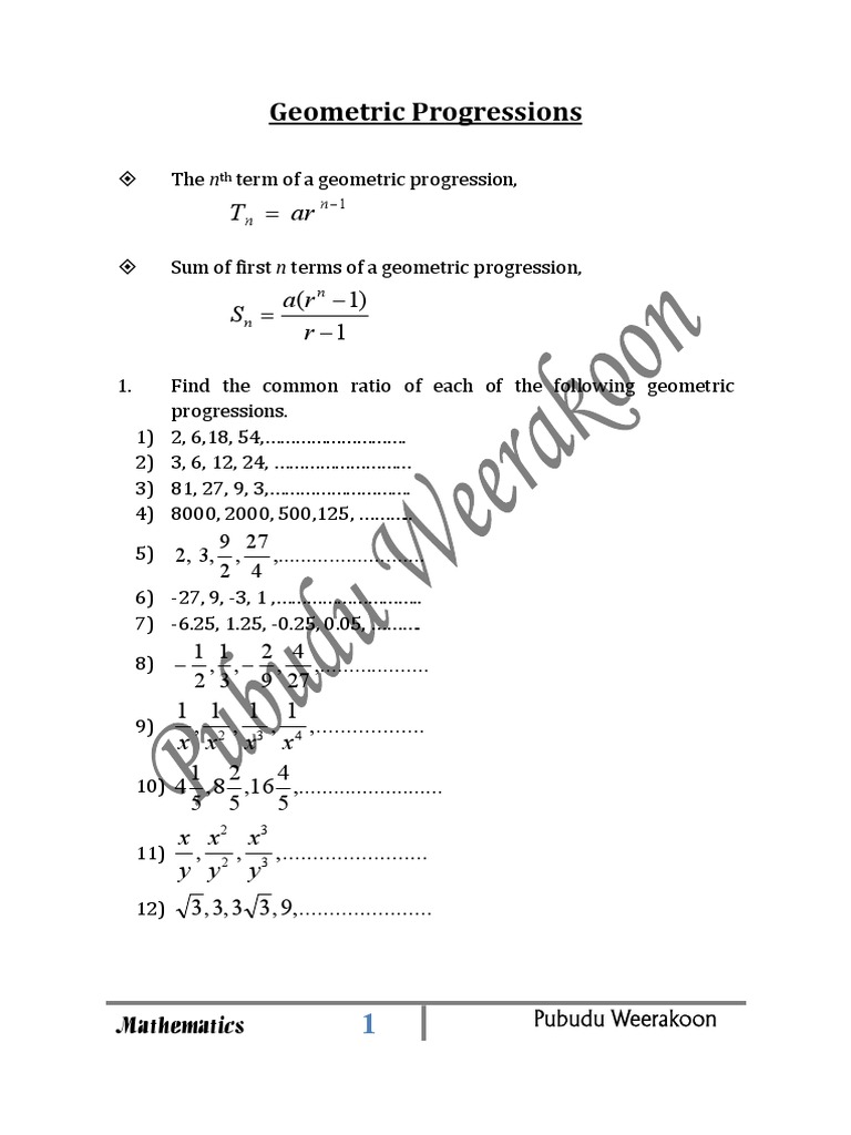 Geometric Progressions: 1) 1 ( R R A S | PDF | Compound Interest | Interest